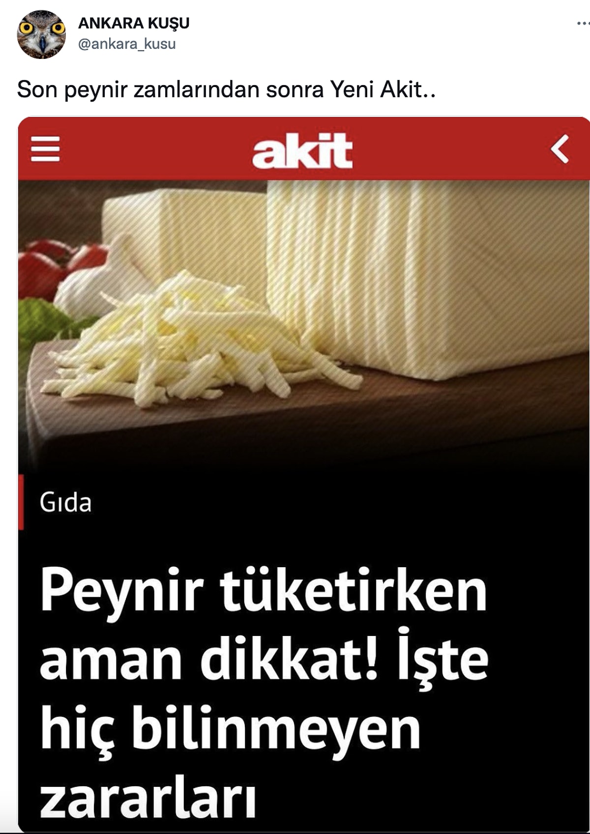 Peynirin Fiyatı Etin Fiyatını Sollayınca Yandaş Medya: Akit Peynir ...