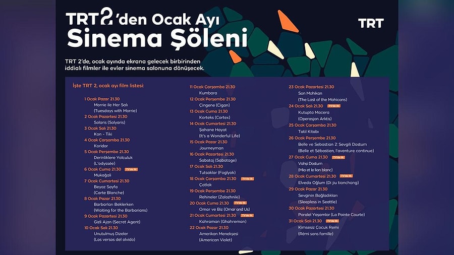 TRT 2 Ocak Ayı Filmleri Neler? - Onedio