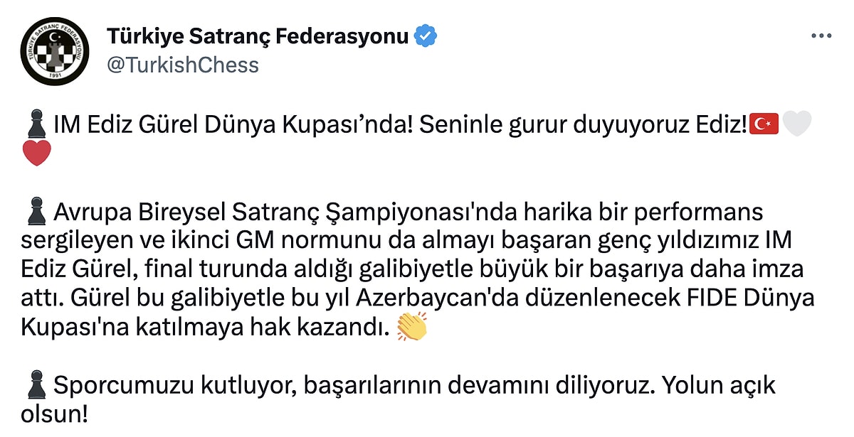 Satrançta İkinci Kez "Büyük Usta" Normunu Alan 14 Yaşındaki Ediz Gürel ...