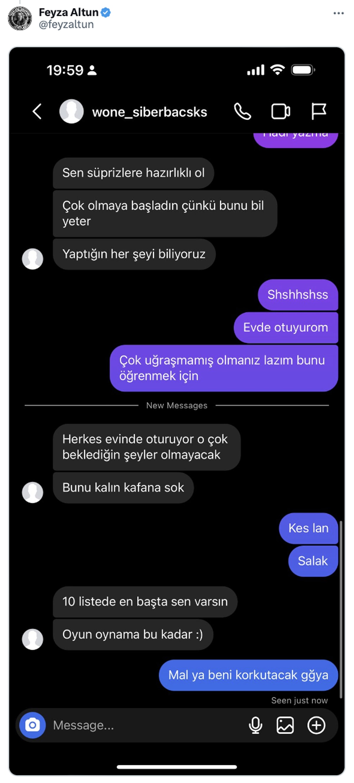 Feyza Altun Kendisine Hakaretler Savuran Fake Hesapla Konuşmasını Paylaştı: "Sizce ...