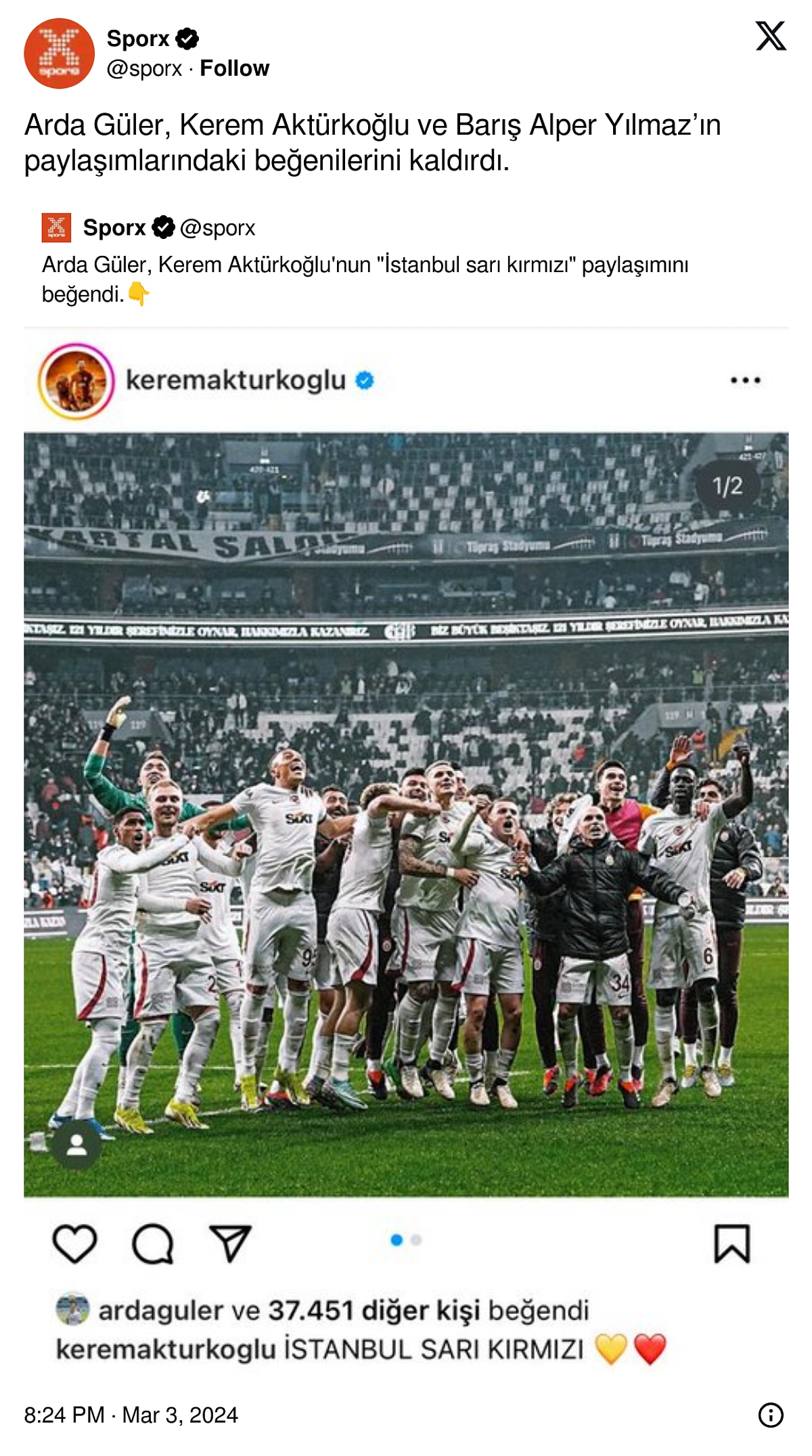 Arda Güler'in Galatasaraylı Kerem Aktürkoğlu ve Barış Alper'in Galibiyet Paylaşımlarını ...