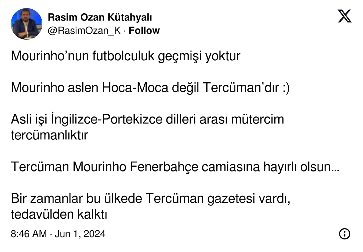 Rasim Ozan Kütahyalı'dan Fenerbahçe'nin Mourinho Hamlesine Tartışma ...