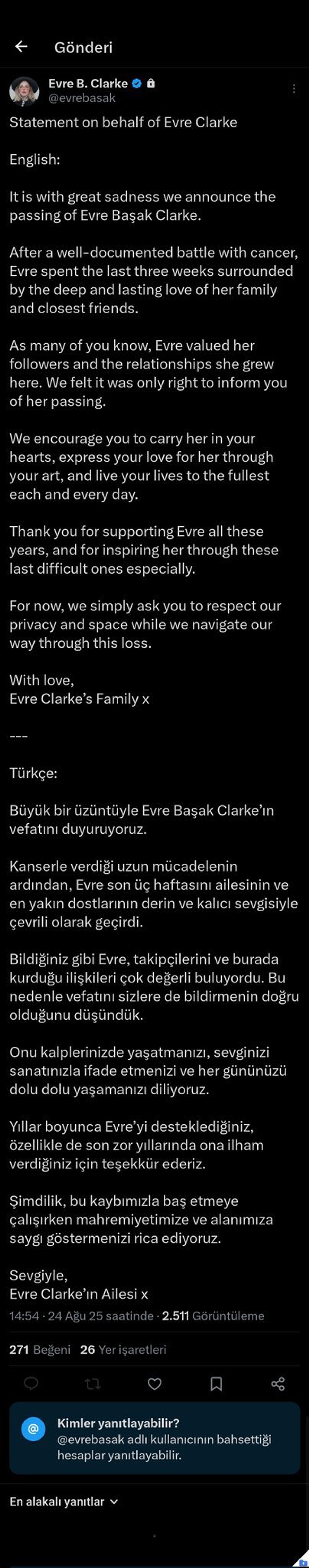 Evre Başak Clarke Hayatını Kaybetti - Onedio