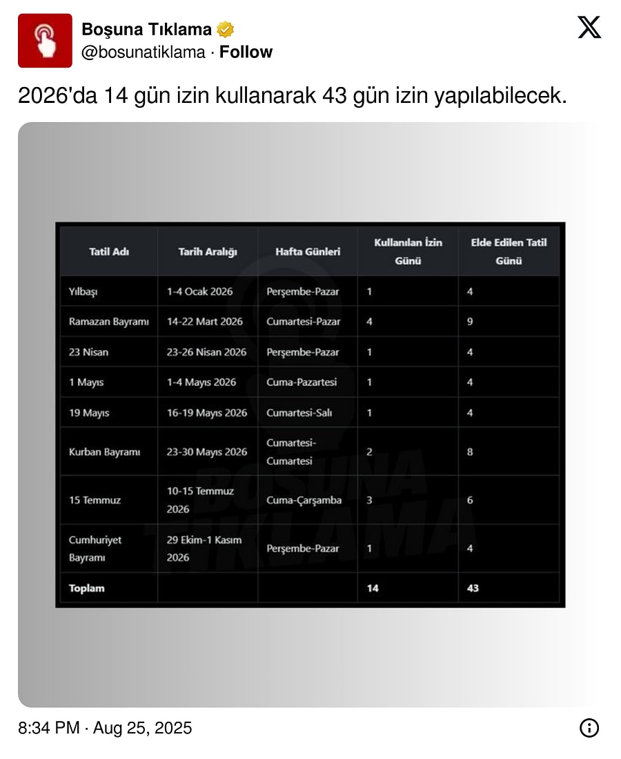2026 Resmi Tatiller: 2026 Tatil Günleri - Onedio